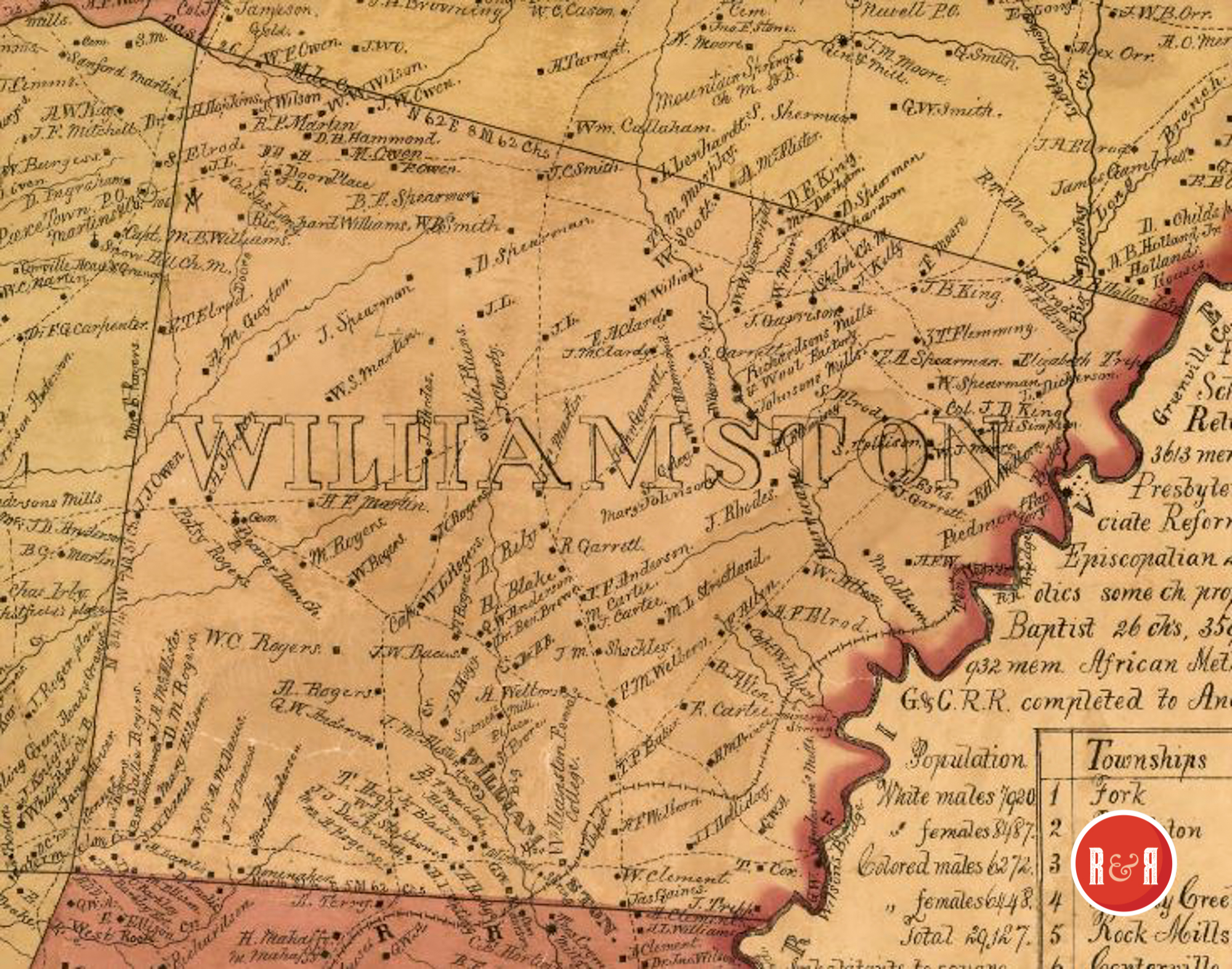 WILLIAMSTON TOWNSHIP MAP - 1877 & 1896 - Anderson County
